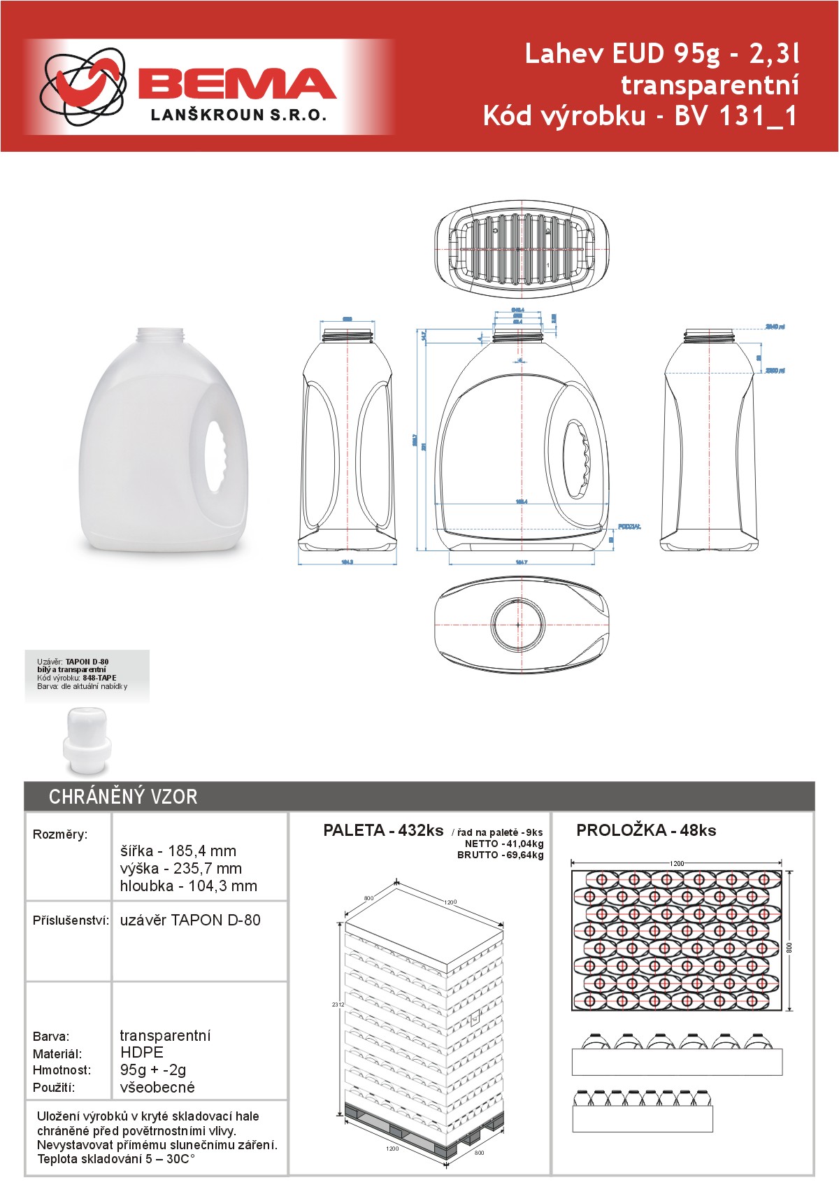 Lahev EUD 2,3L 95g transparentní - BEMA-LA